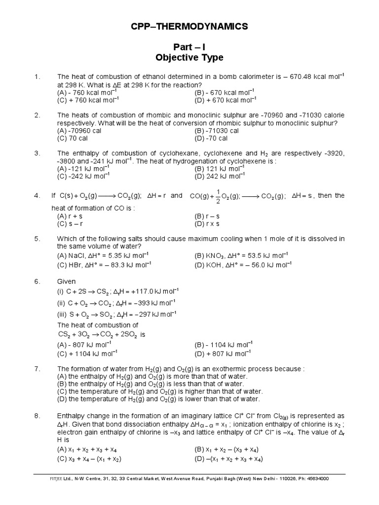 CPP-THERMODYNAMICS OBJECTIVE | PDF | Gases | Entropy