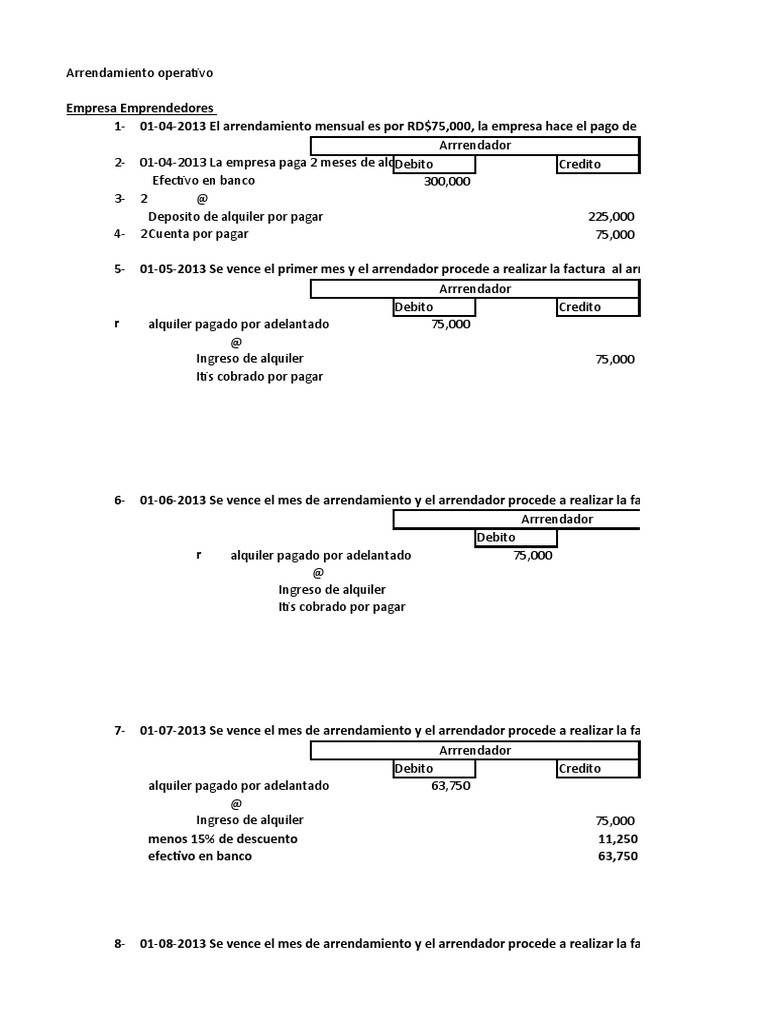 Ejemplo de Arrendamiento Operativo | PDF | Tarjeta de crédito | Tarjeta de débito