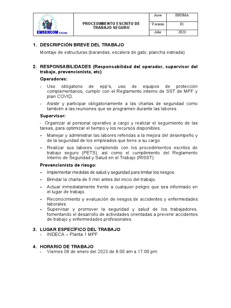 PDT Montaje Plataforma | PDF | La seguridad | Seguridad y salud ocupacional