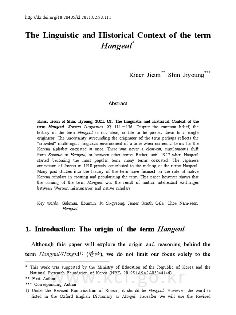 The Linguistic and Historical Context of The Term Hangeul | PDF ...