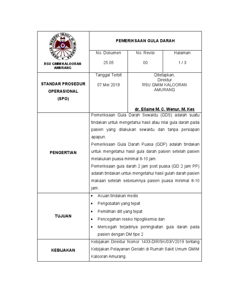 SPO Pemeriksaan Gula Darah Geriatri | PDF