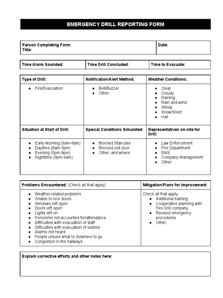 Emergency Drill Reporting Form 2022 | PDF