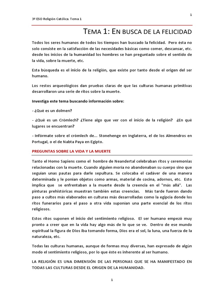 Tema 1 en Busca de La Felicidad | PDF | Felicidad | Vida