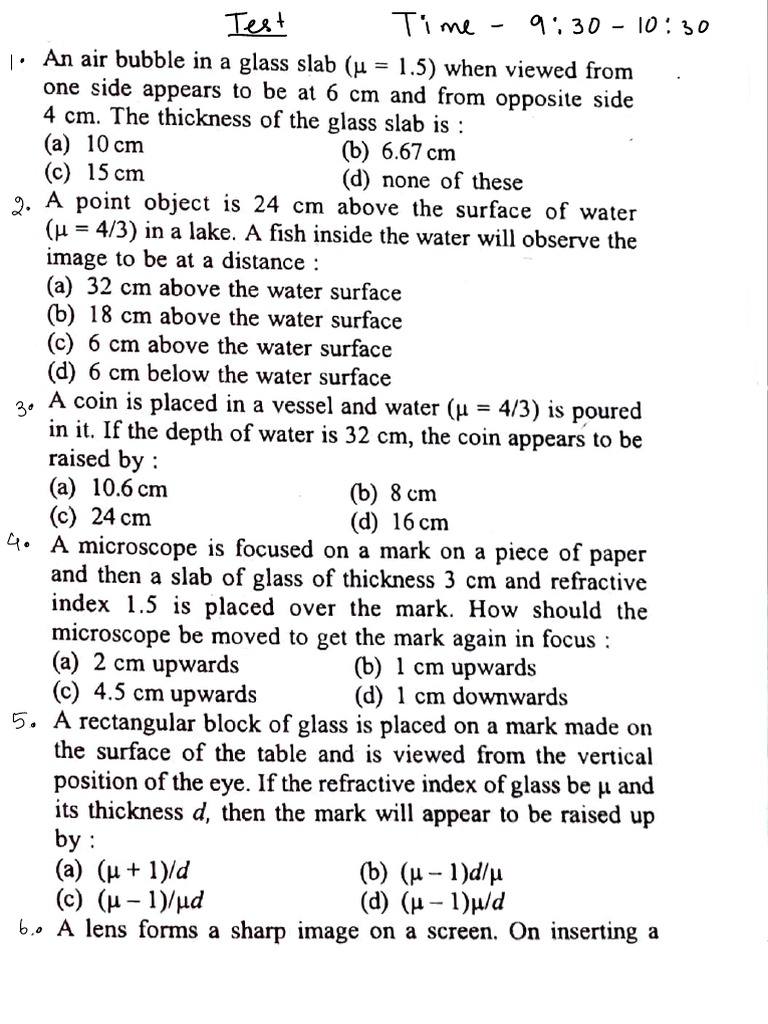 Refraction Test | PDF | Refraction | Refractive Index