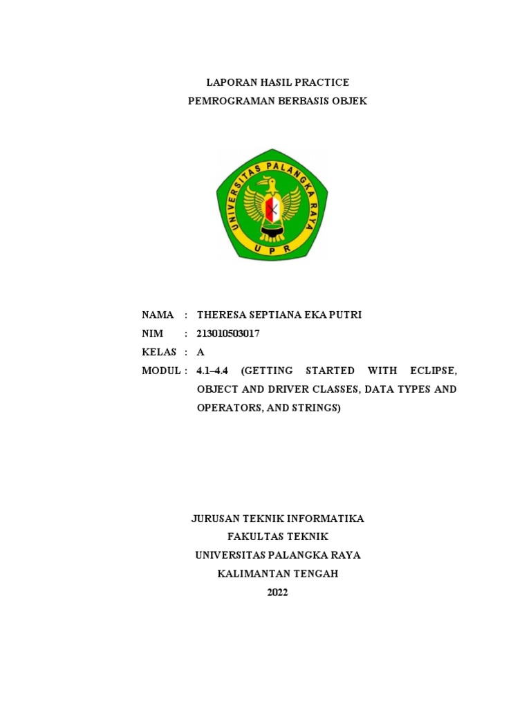 Theresa Septiana Eka Putri - PBO - Practice1 | PDF | Data Type | Class (Computer Programming)
