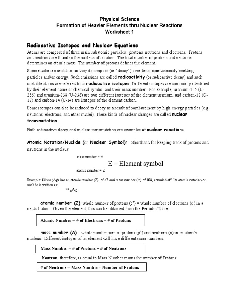 Worksheet in Physical Science | PDF | Radioactive Decay | Neutron