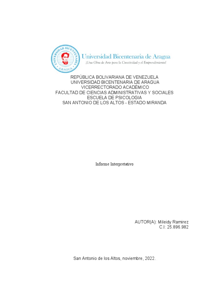 Sumativa III - Informe Interpretativo - Mileidy Ramirez - Personalidad ...