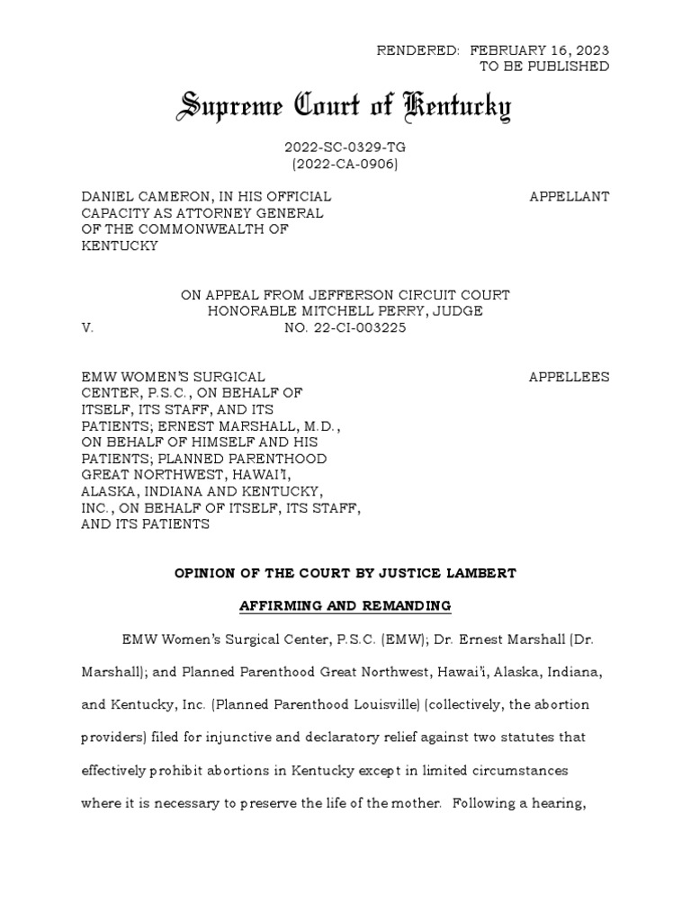 Kentucky Supreme Court Abortion Ruling | PDF | Standing (Law) | Precedent