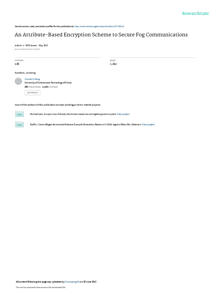 An Attribute-Based Encryption Scheme To Secure Fog Communications | PDF | Key (Cryptography ...