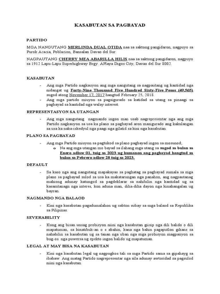 Kasabutan Sa Pagbayad | PDF