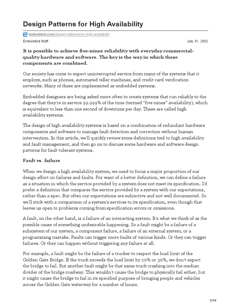 Design Patterns For High Availability | PDF | Fault Tolerance | Server ... Design Patterns For High Availability | PDF | Fault Tolerance | Server ...