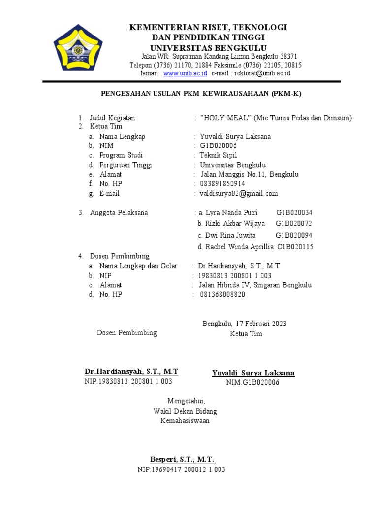 Pengesahan PKM Kwu 2023 | PDF