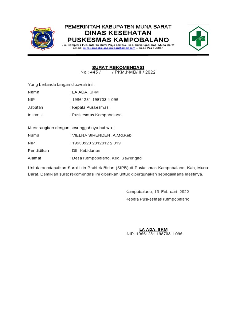 SURAT REKOMENDASI SIPB Kepala Puskesmas | PDF