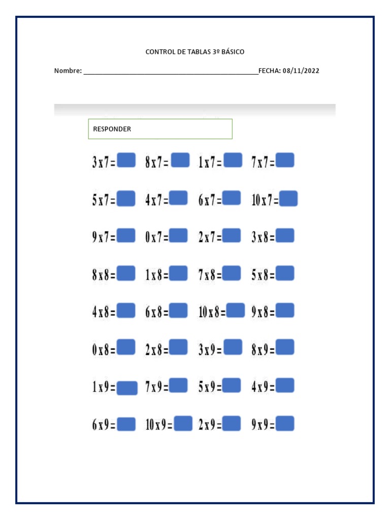 Control de Tablas 3º Básico | PDF