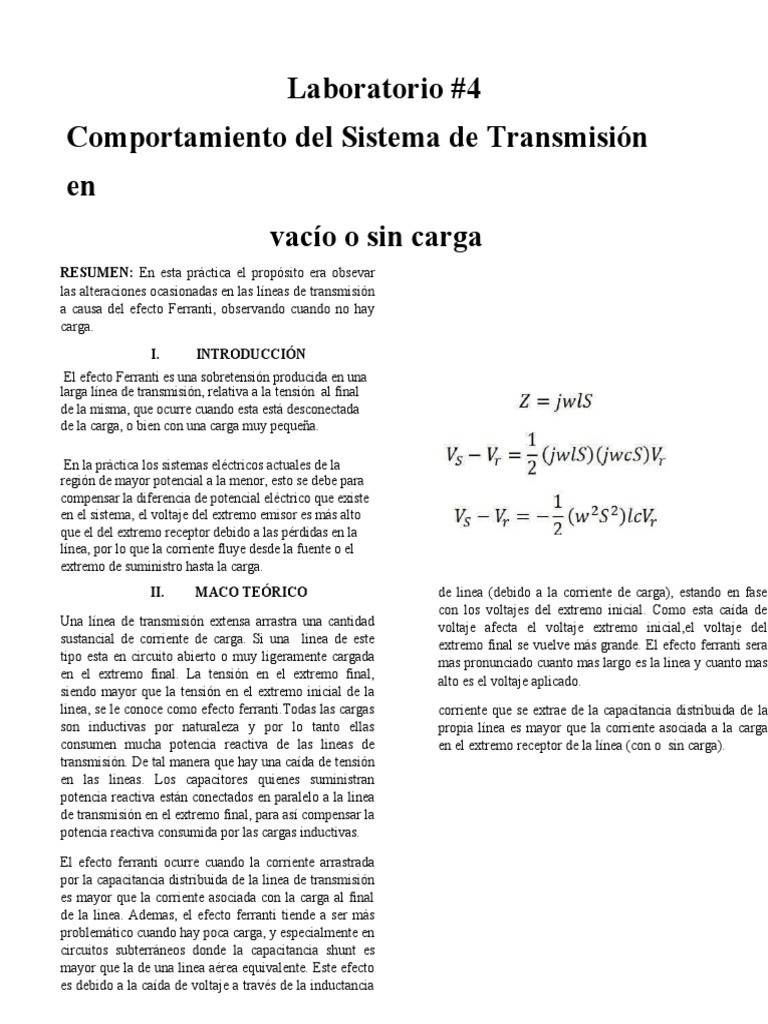 Practica #4, Lineas de Transmision, Juan Amparo | PDF | Corriente eléctrica | voltaje