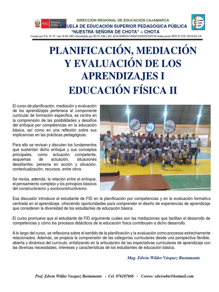 Separata Planificacion, Mediacion y Evaluacion de Los Aprendizajes II Ciclo Ed. Fisica-1 | PDF ...