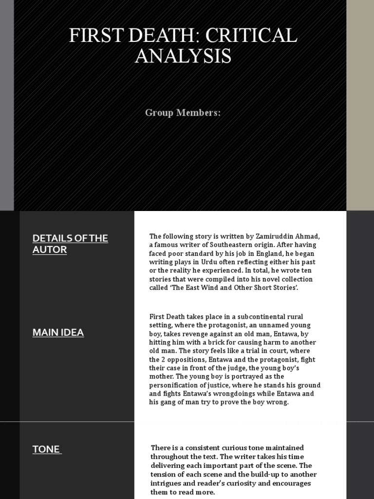 Critical Analysis of First Death | PDF | Narrative | Logos