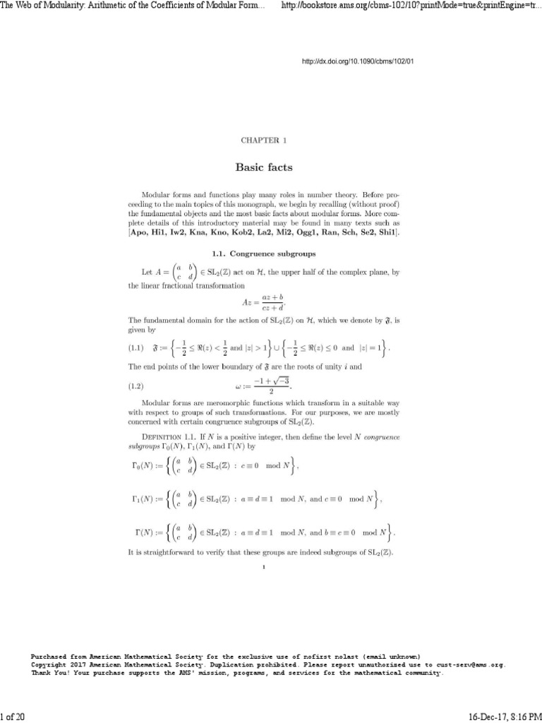 The Web of Modularity - Arithmetic of The Coefficients of Modular Forms and $q$-Series Page 1 ...