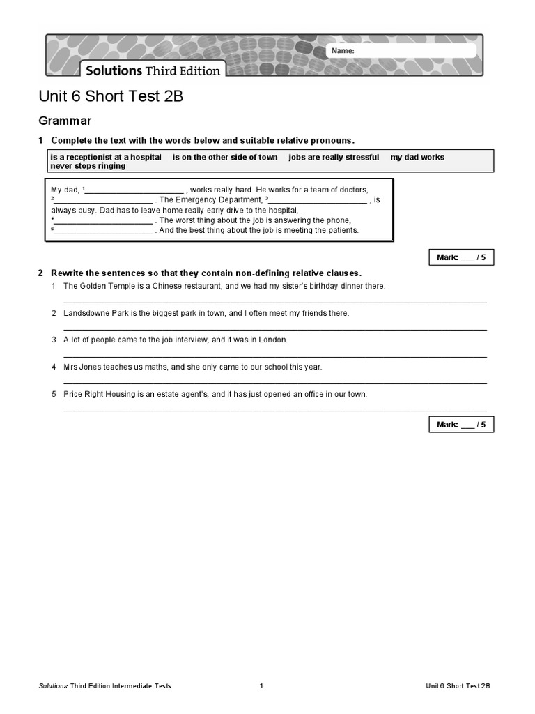 Sol3e Int U6 Short Test 2b | PDF | Linguistic Typology | Language Mechanics