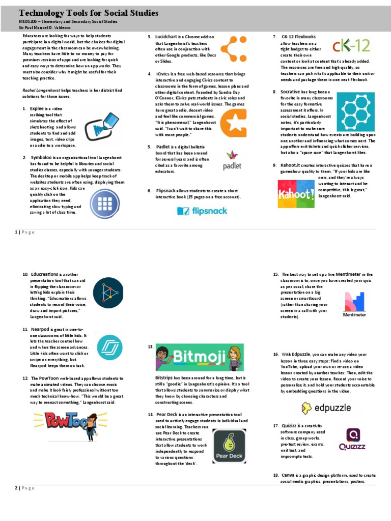 Technology Tools For Social Studies | PDF | Communication | Computing