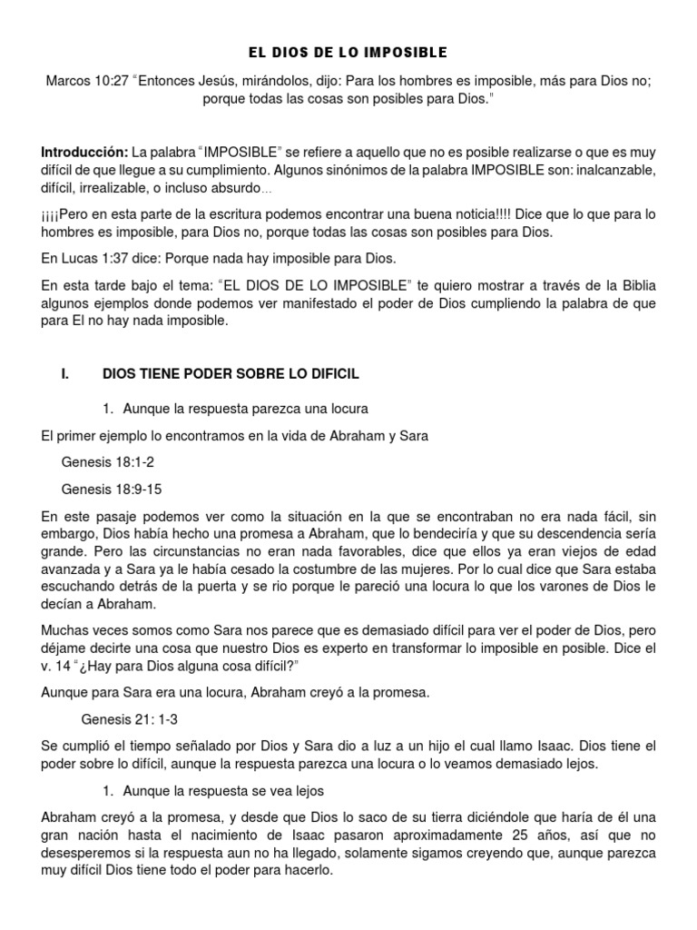 El Dios de Lo Imposible | PDF | Moisés | Sarah