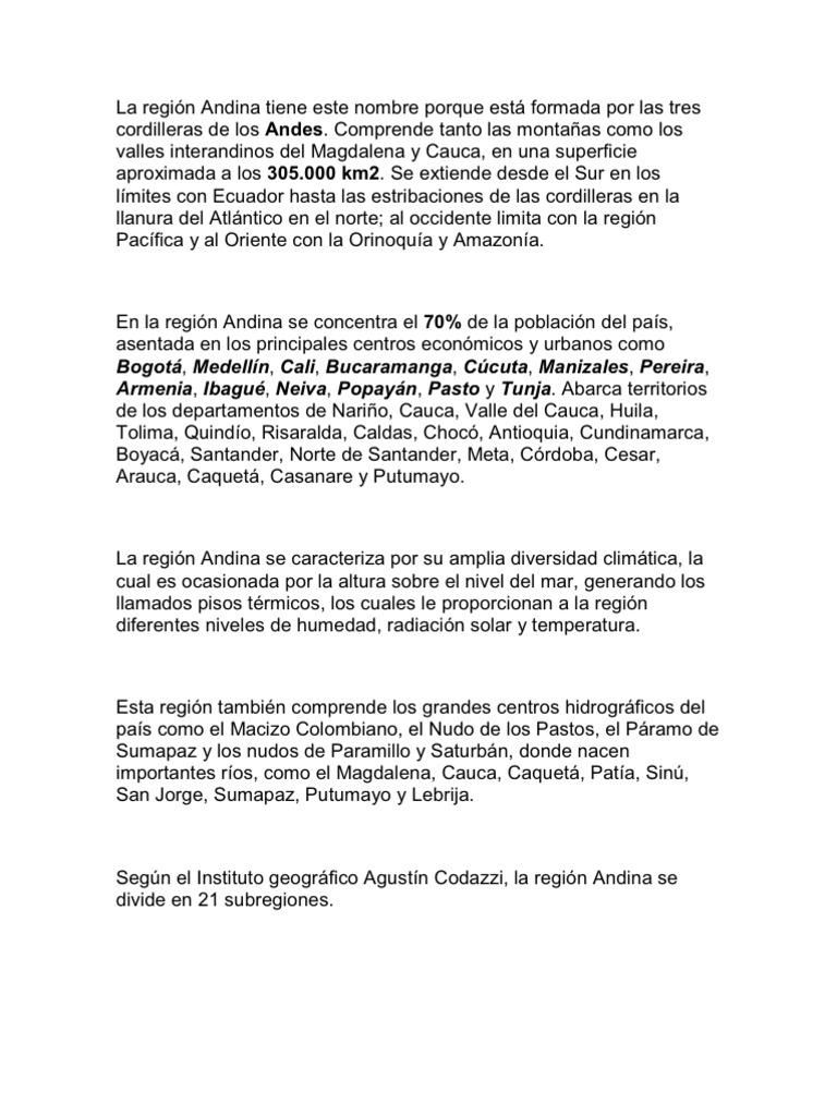 La Región Andina Tiene Este Nombre Porque Está Formada Por Las Tres ...