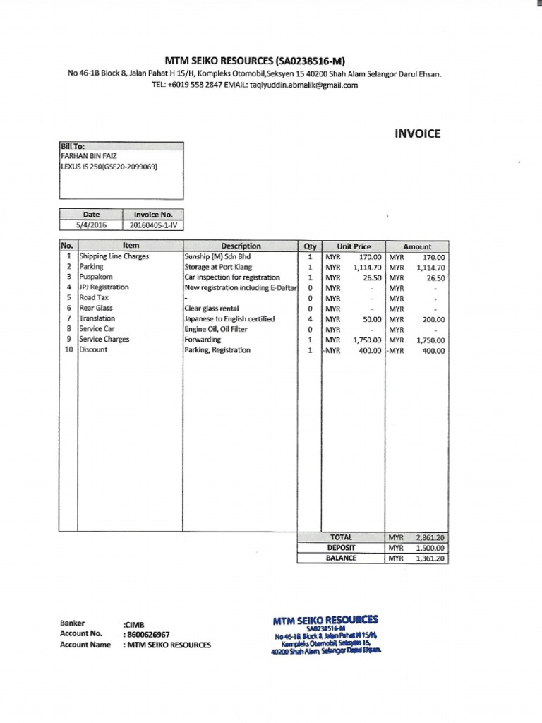 Invoice Farhan Bin Faiz | PDF