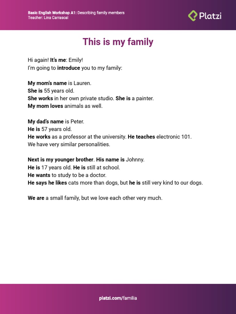 Class 4 This Is My Family Script | PDF