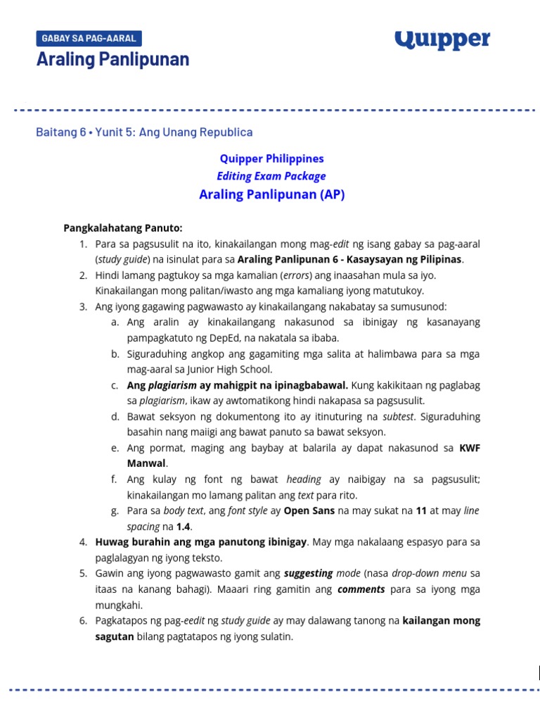 (Jacinth Gallego) AP MELC Editing Exam | PDF