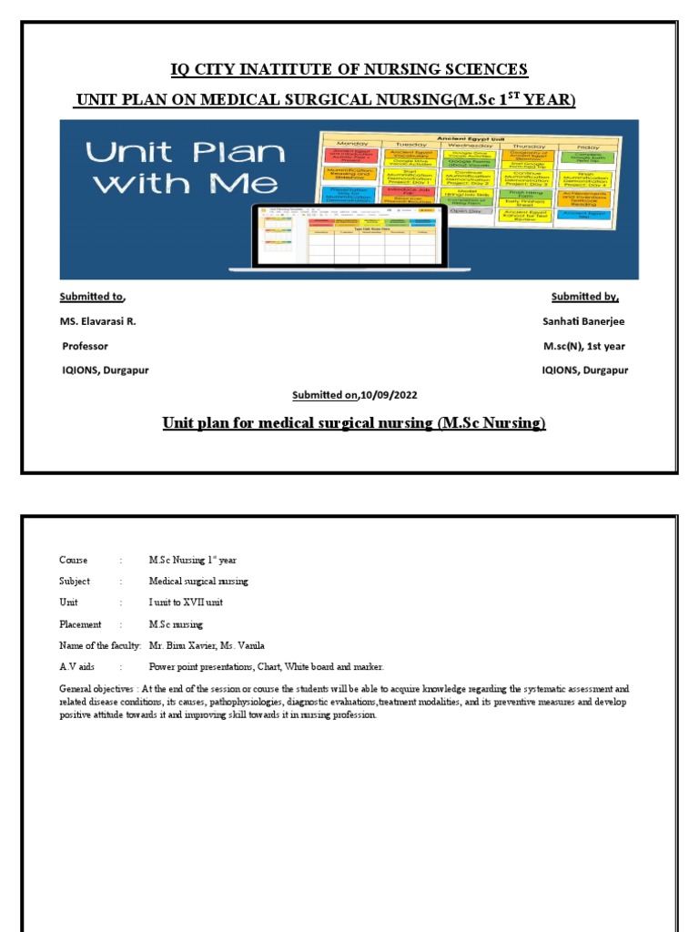 Medical Surgical Nursing Unit Plan | PDF | Medicine | Physical Therapy