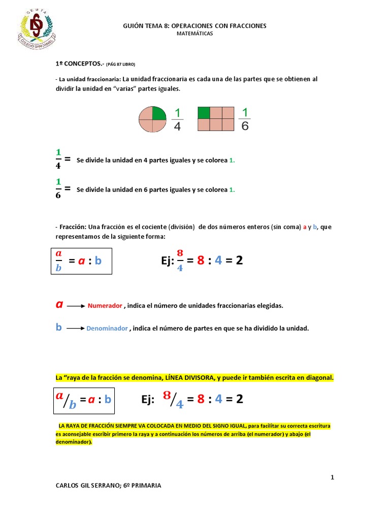 Operaciones y Comparación de Fracciones | PDF | División (Matemáticas ...
