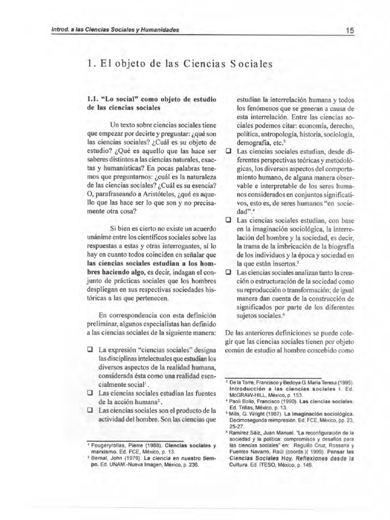 El objeto de estudio de las ciencias sociales: lo social como realidad ...