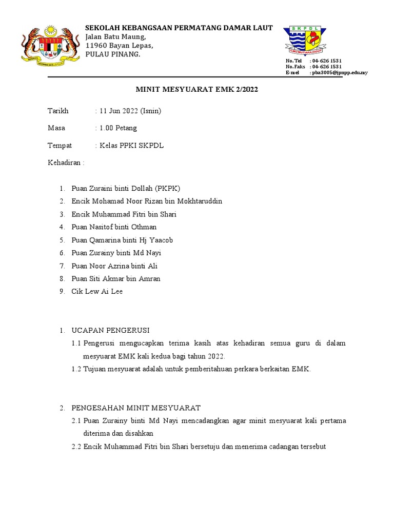 Minit Mesyuarat EMK 2 | PDF
