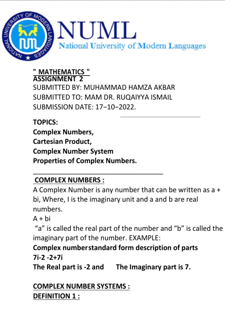 Assignment Complete | PDF | Complex Number | Numbers