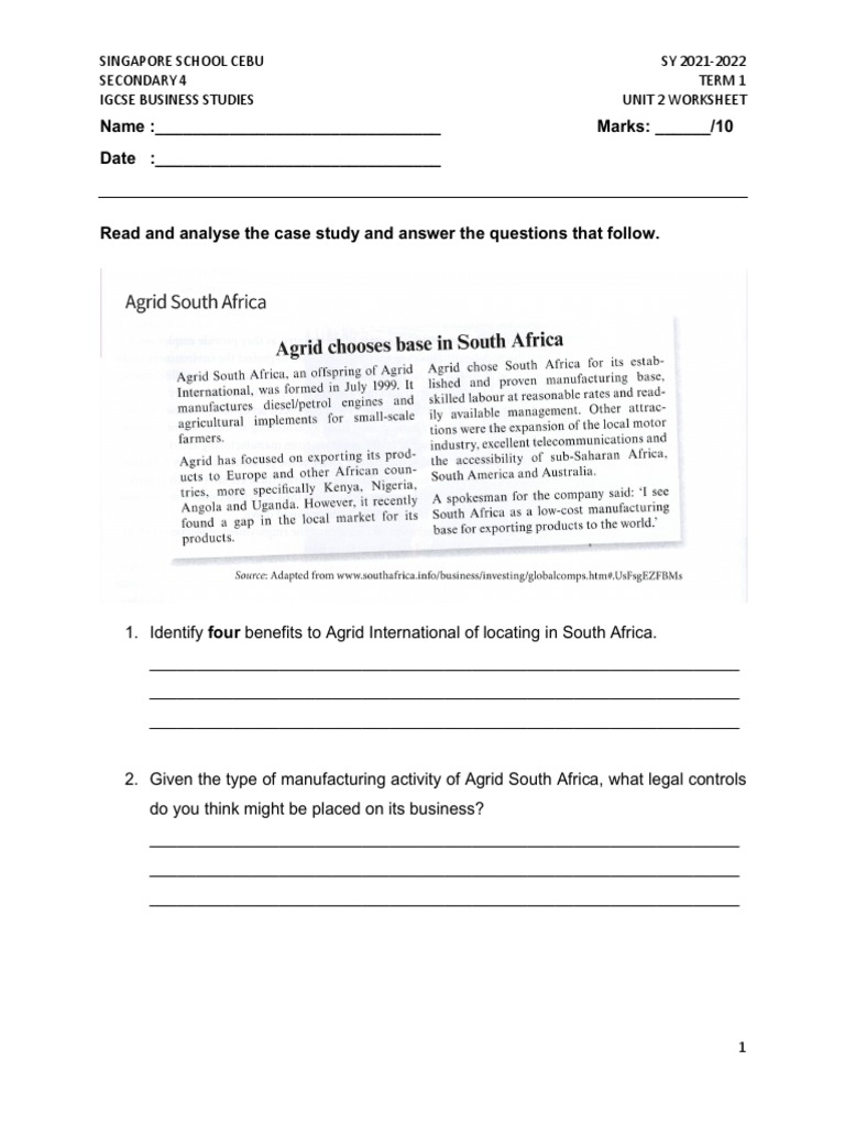 S4 Business Studies Location Decisions Case Study | PDF