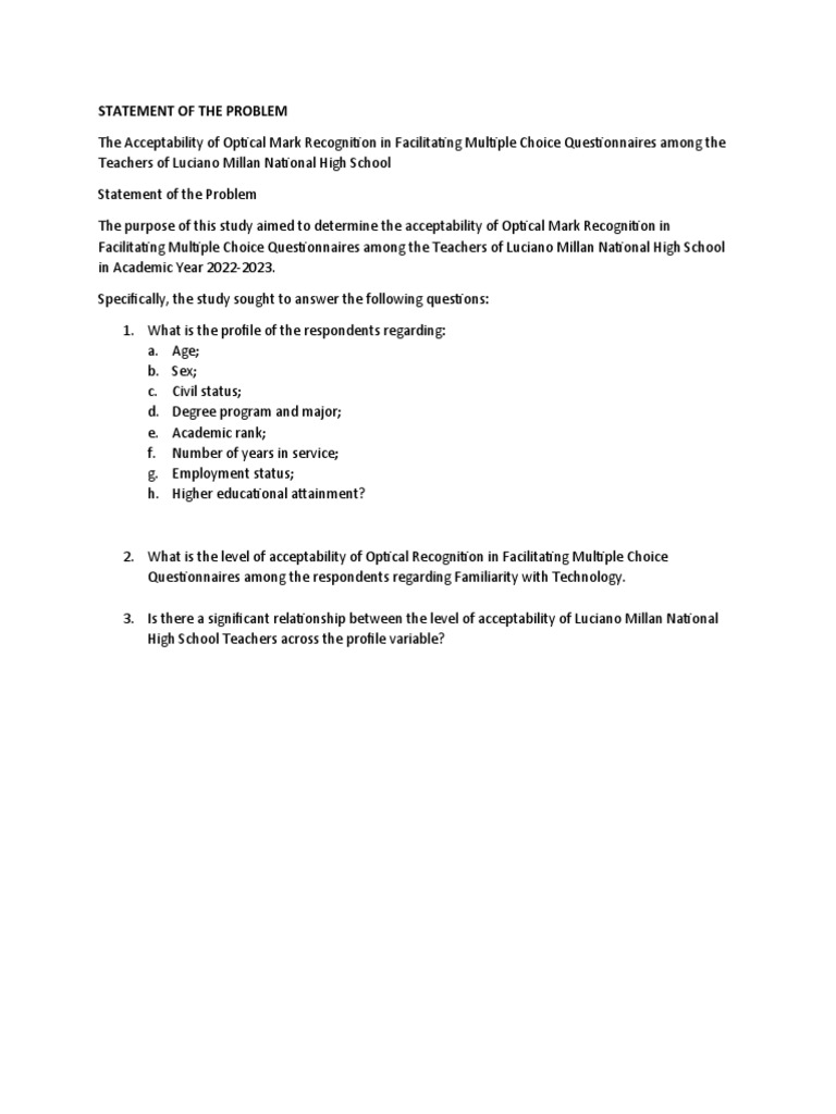 Statement of The Problem | PDF