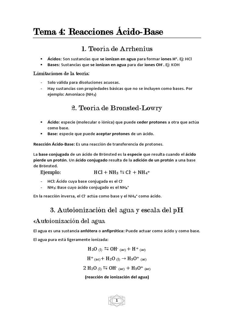 Reacciones Ácido-Base y pH | PDF | Ácido | Sal (química)