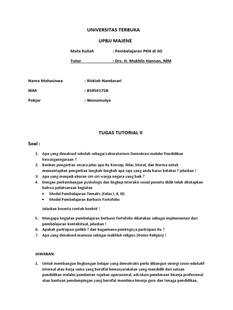 TUGAS TUTORIAL 3 PEMBELAJARAN PKN Di SD | PDF