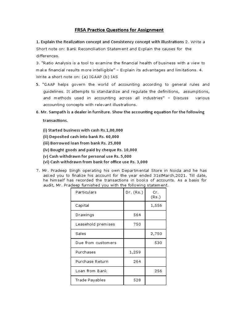 FRSA Practice Questions For Assignment | PDF | Debits And Credits | Corporations