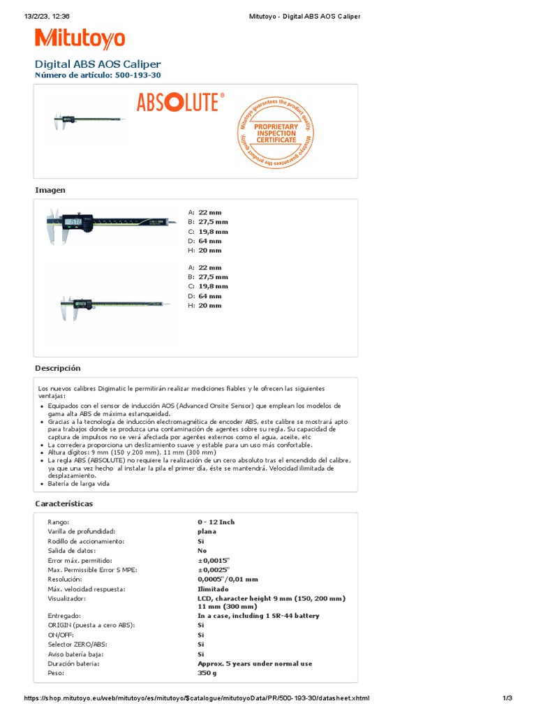 Pro 18121a Pie de Rey 500-193 | PDF | Bienes manufacturados