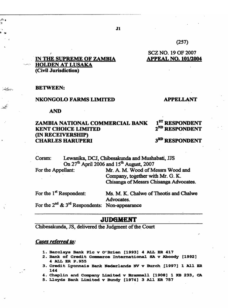 Nkongolo Farms v Zambia National Bank Appeal | PDF | Guarantee | Loans