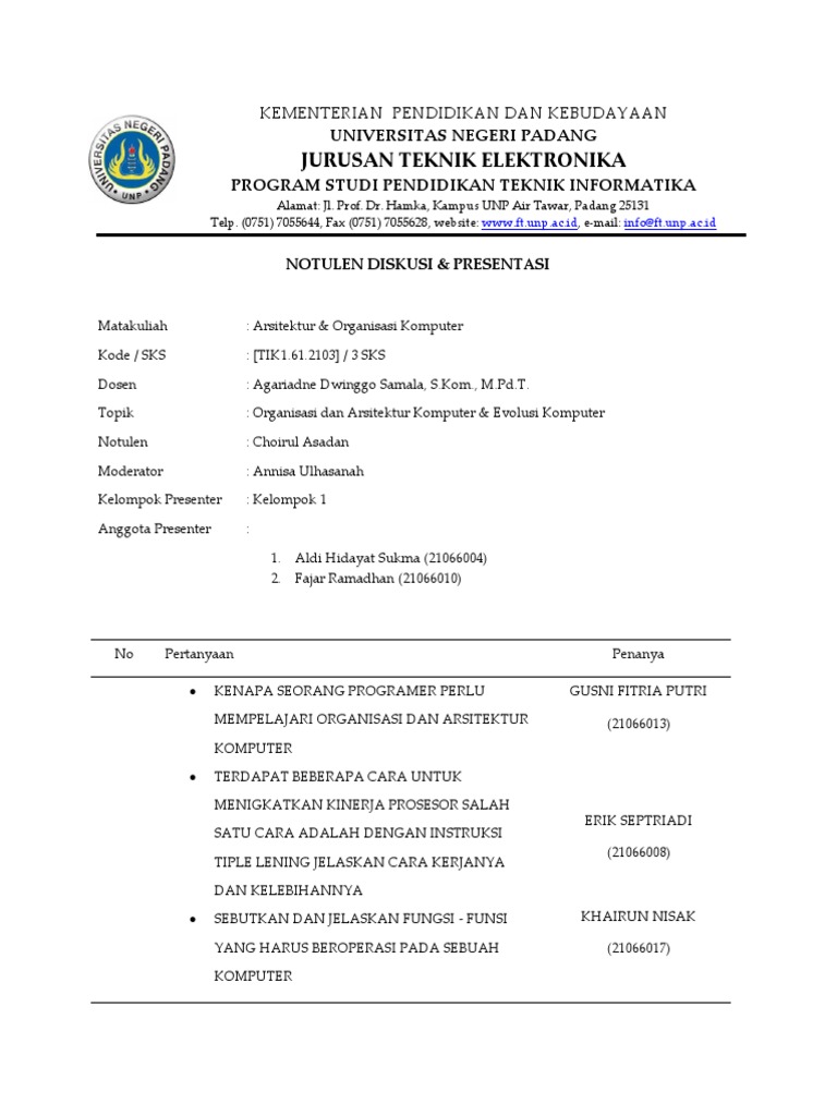 Notulen Hasil Diskusi Presentasi Kelompok 1 | PDF