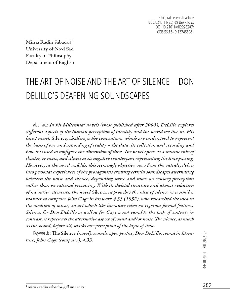 Don DeLillo's Art of Noise and Silence | PDF | Experience | Sound