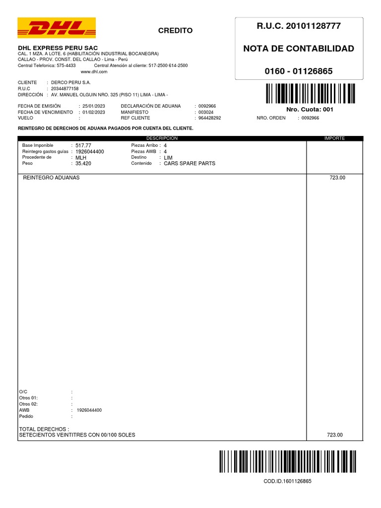 Credito: DHL Express Peru Sac | PDF