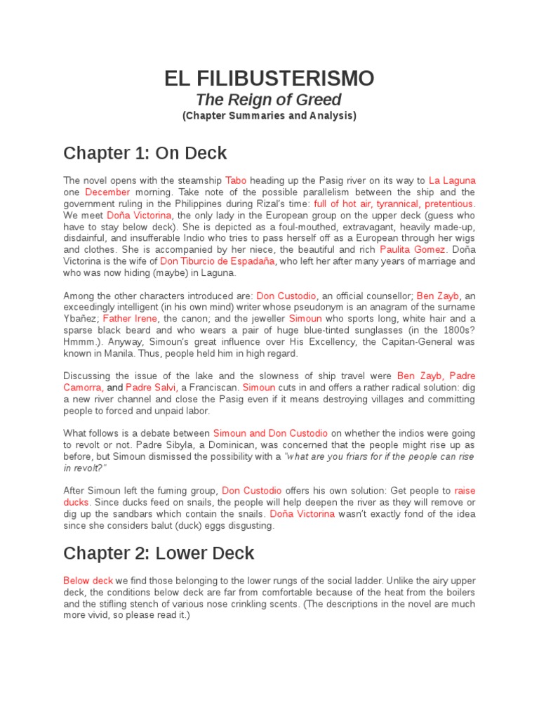 El Filibusterismo Chapter Sumaries and Analysis - Docx-1 | PDF | History