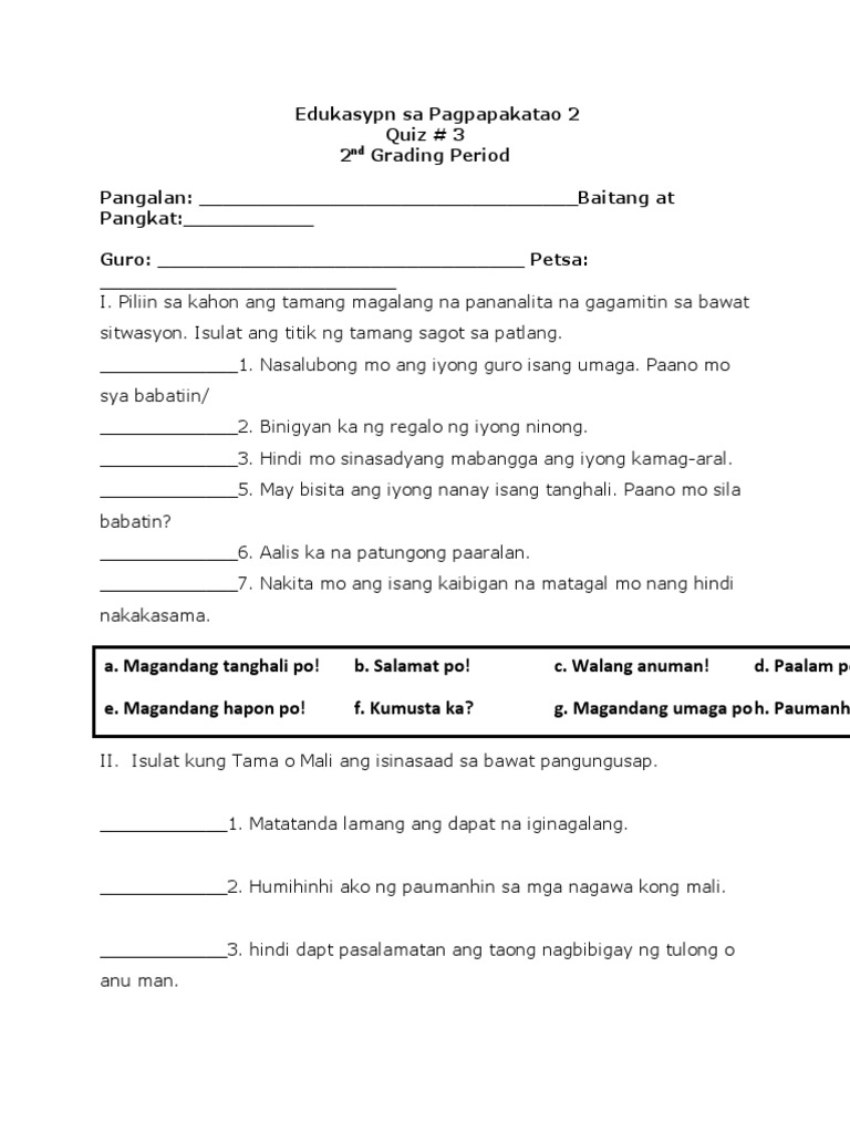 ESP 2. Summative Test #3 | PDF