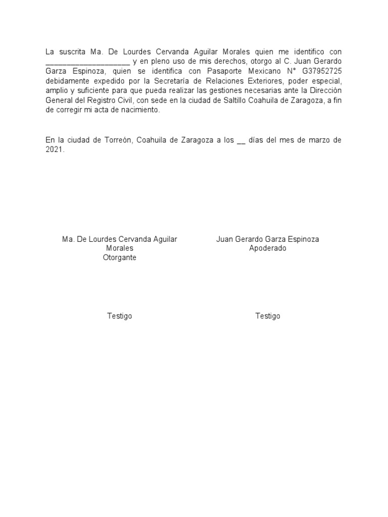 Carta Poder Registro Civil | PDF