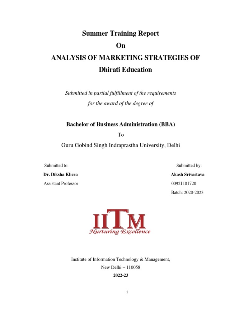 Summer Training Report On Analysis of Marketing Strategies of Dhirati Education | PDF ...