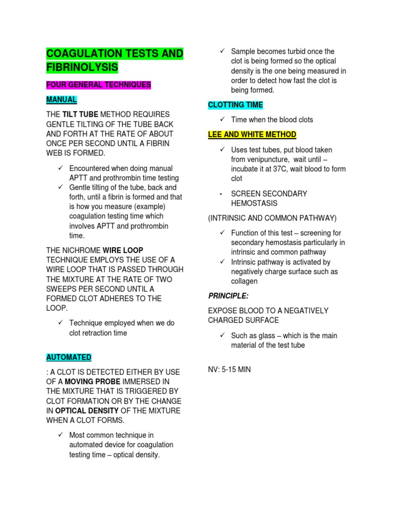 Coagulation Tests and Fibrinolysis | PDF | Coagulation | Platelet