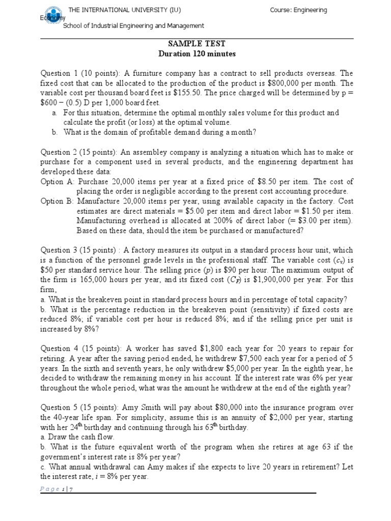 EE - Midterm Examination - Sample Test | PDF | Interest | Cost